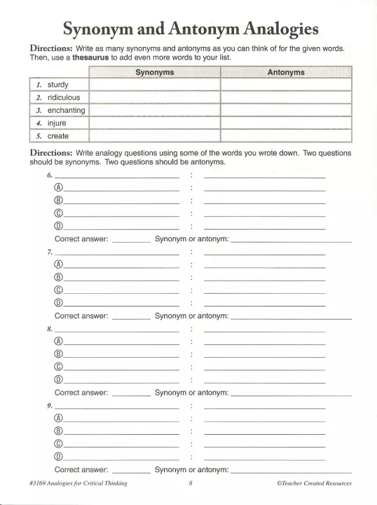 ANALOGY FOR CRITICAL THINKING GRADE 6 (Sách đen trắng)
